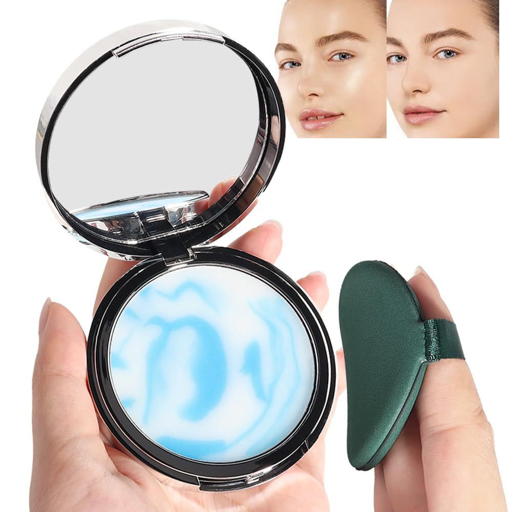 Oil-Control Blue Compact Powder: Matte Finish, Long-Lasting & 3D Makeup ...