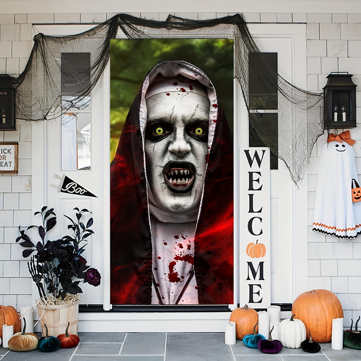 Halloween 3D Nun Door Banner – Lifelike Horror Character Decor, Scary ...