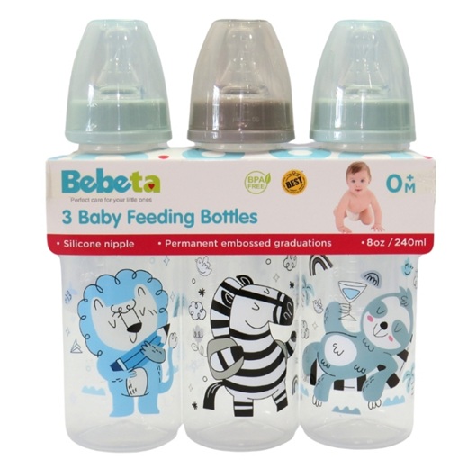 Bebeta Feeding Bottle 8 ounce Regular Neck with Scale Hood and Animal ...