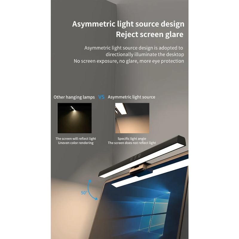 50CM PC Computer Laptop Screen Lamp Hanging Light Bar Stepless Dimming ...