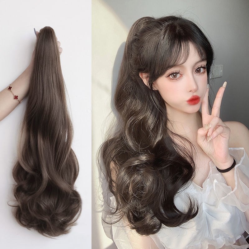 Ponytail Wig Female Long Hair Clip-on High Ponytail Laced-up Big Wave ...