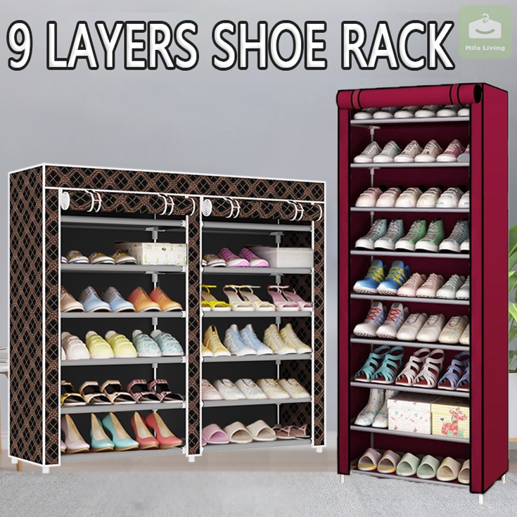 Mila 10 Layer 9 Grid Shoe Rack Cloth Storage Rack Floor Shoe Organizer ...