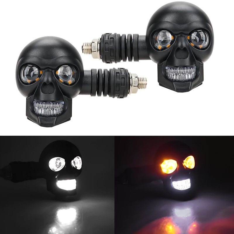2Pcs Skull Shaped Motorcycle Turn Signal Light | 12V LED Modification ...