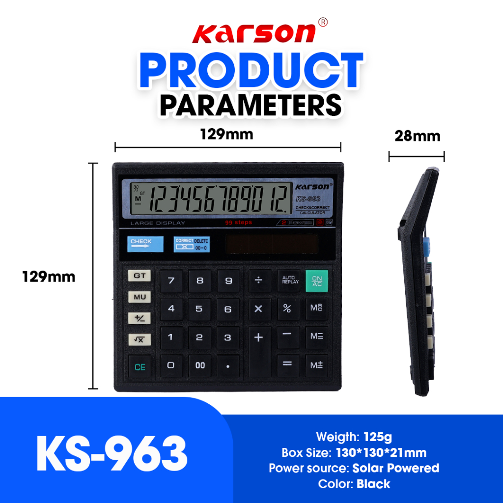 Karson Solar & Battery Powered 12 Digit Calculator Counter for Business ...