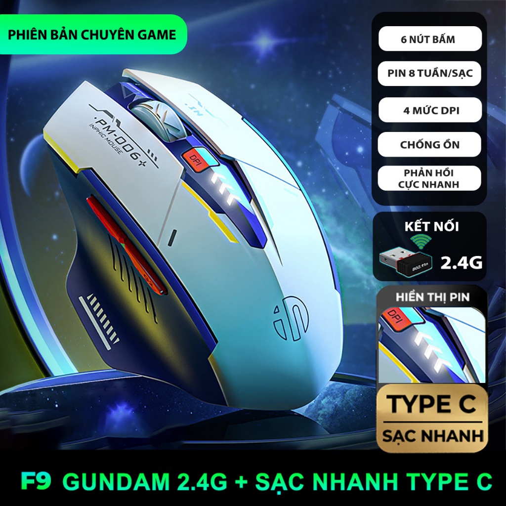 Inphic F9 Wireless Gaming Mouse 2.4G 800 to 2400DPI Ergonomic Silent ...