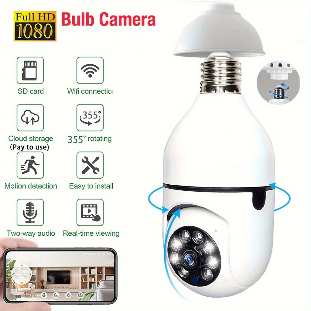 E27 WiFi Bulb Surveillance Camera Full Color Night Vision Automatic ...