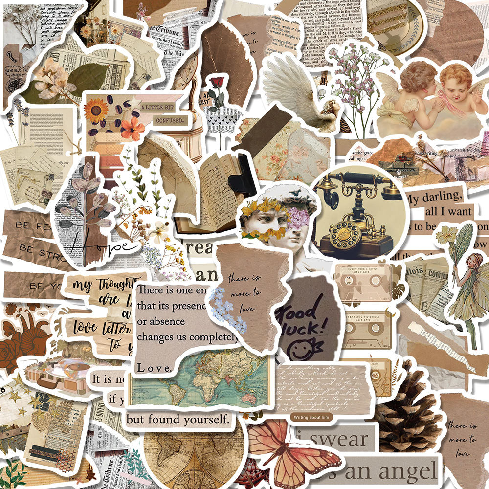52pcs Gaya Retro Literari Creative Stickers Diy Computer Washi ...