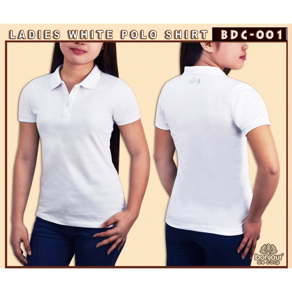 BONJOUR BDC-001 Ladies Polo Shirt | Plain White Poly-Cotton Collared ...