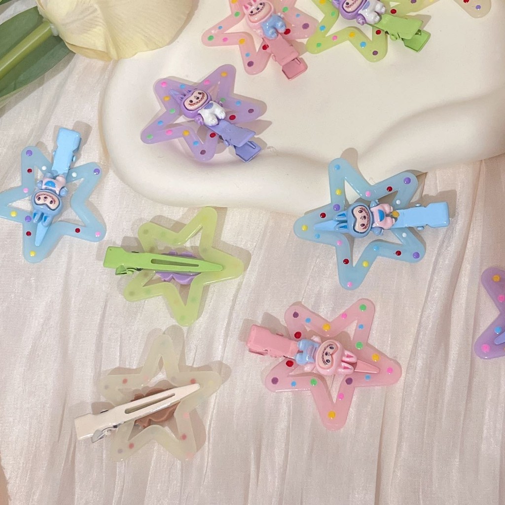 Labubu clamp for kids hair clamp Cute colorful star hairpin polka dot ...