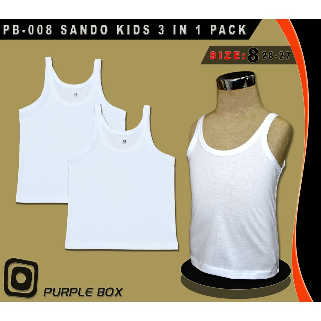 Purple Box PB-008 Kids' Sando 3-in-1 Pack Plain Tops Round Neck Cotton ...