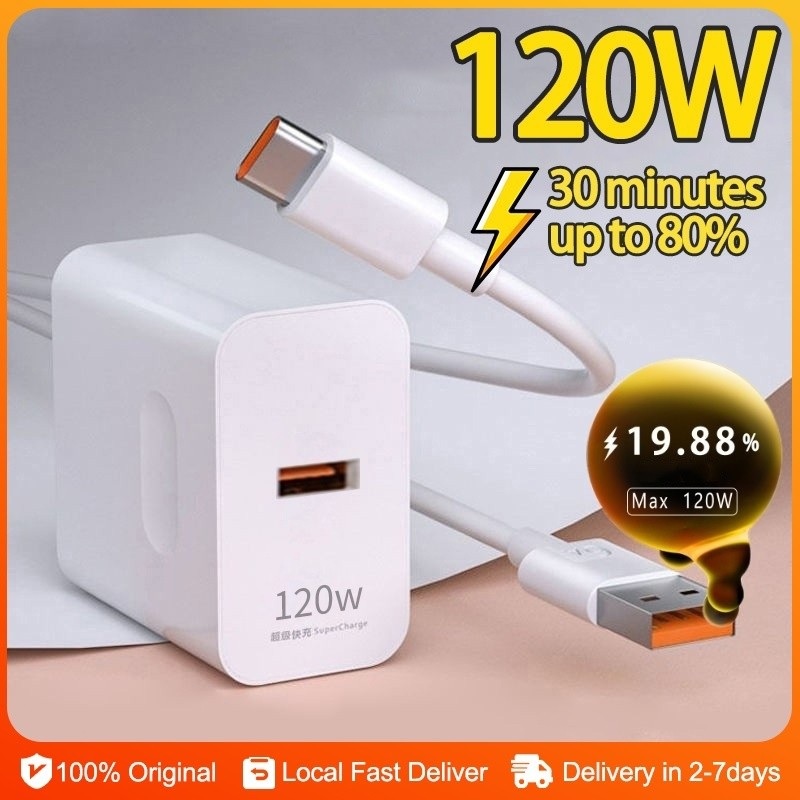 Type-C Fast Charger 120W 6A Power Adapter Cable for Xiaomi/Huawei/Honor ...