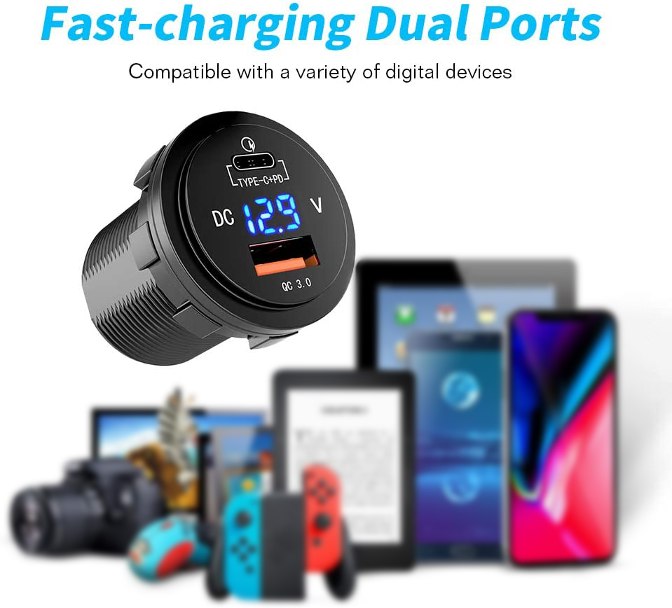 USB Car Charger 3.0 PD Type C Fast Car USB Socket 12V USB Car Charger ...
