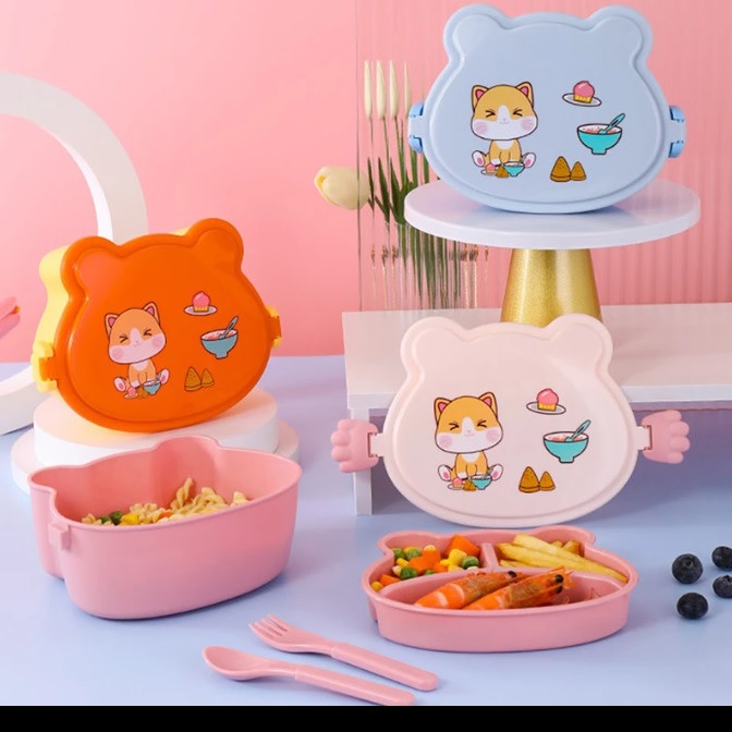 Cat Shaped Kids Lunch Box Lunch Food Container With Fork And Spoon ...
