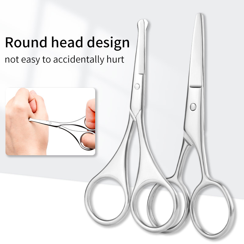 Rounded-Tip Stainless Steel Hair Scissors - Precision Eyebrow Trimmer ...