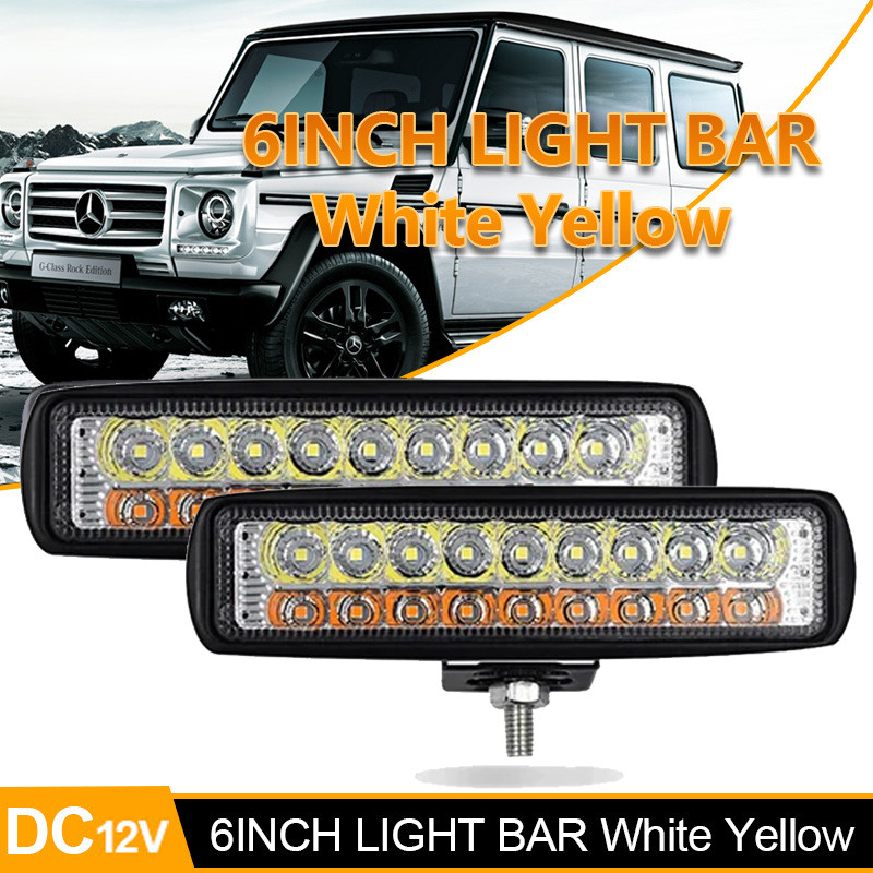 6-Inch White Amber Car Light Bar 54W Driving Fog Off Road Lights Triple ...