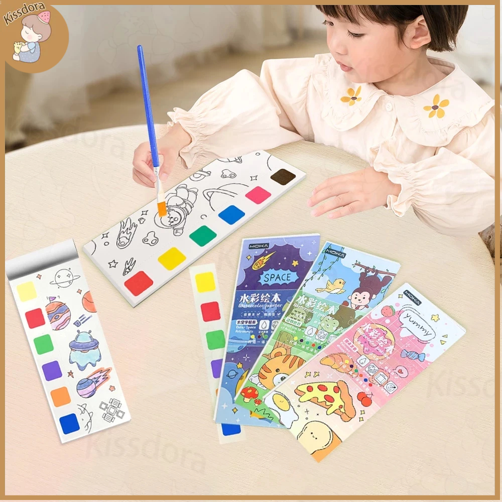 KD【COD】 12 Sheets Painting Coloring Book Set with Paintbrush WaterColor ...