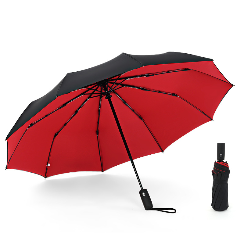 1pc Automatic Folding Umbrella Reinforced 10 Ribs Double Layer Wind ...