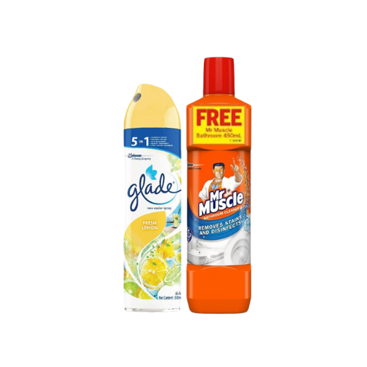 Glade Air Freshener Lemon 320ml +free Mr. Muscle Bathroom Cleaner 450ml ...