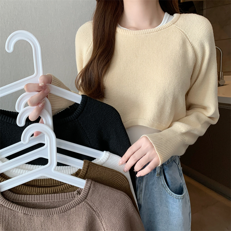 Autumn Winter New Style Short Pullover Sweater Women's High Waist Half ...