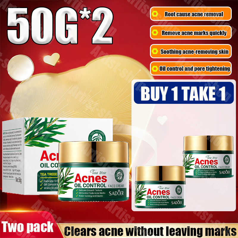 2PCS SADOER Tea Tree Anti Acne Oil Control Face Cream Reduce Acne Marks Facial Skin Care ...