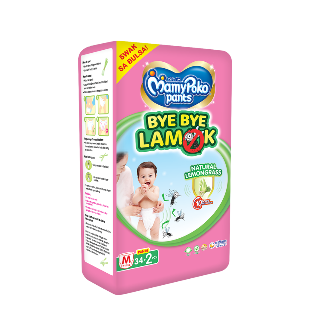 Mamypoko Bye Bye Lamok Disposable Pants Diaper - Medium (34pcs + 2 Free ...