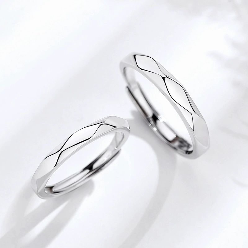 Black White Rhombus Couple Rings Sterling Silver Matching Long Distance ...