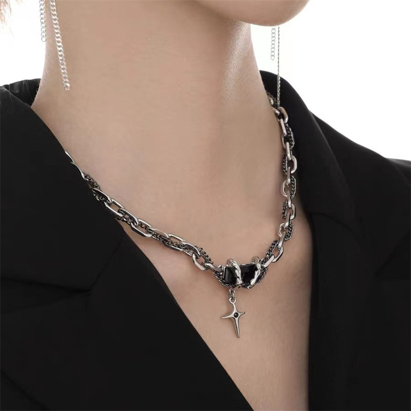 Minimalist Cross Necklace Titanium Steel Choker Gothic Pendant Chain ...