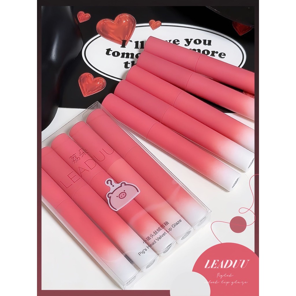 Newly upgraded set of 5 lip glazes —— Adorable pig head design, matte ...