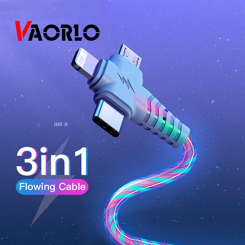 GlowTech 3-in-1 LED Charging Cable with USB Type-C, Micro, and 8-Pin ...