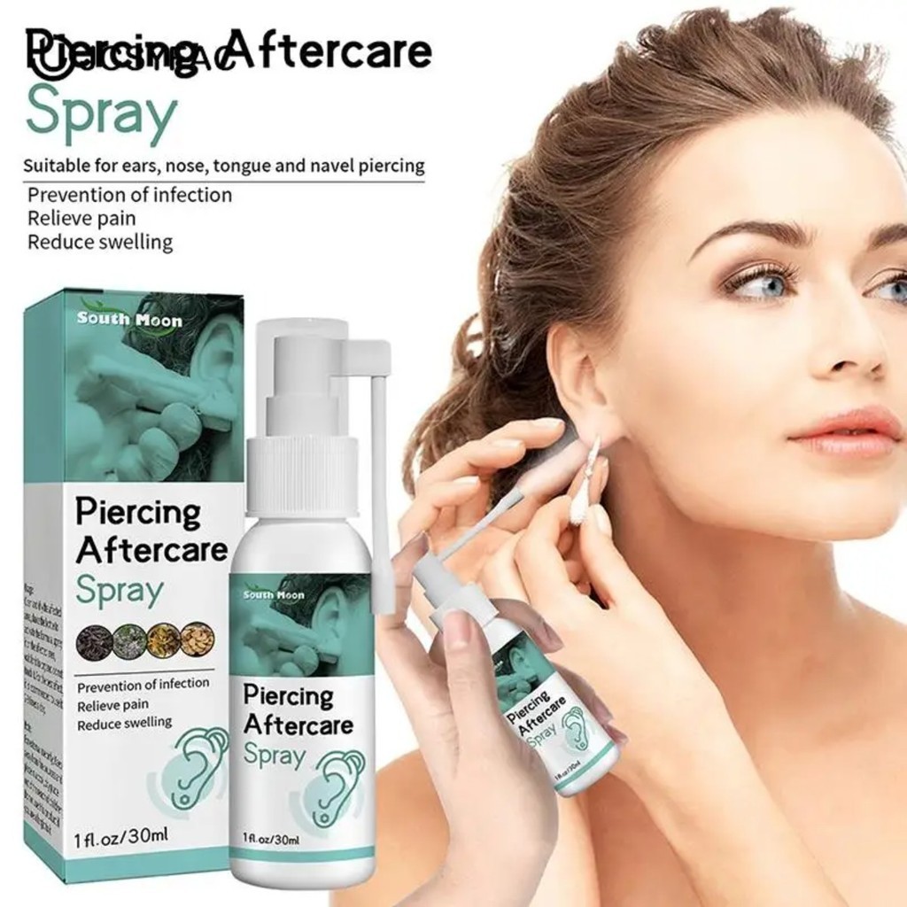 Ear Piercing Aftercare Kit - 30ml Fresh Mint Cleaning Solution + Ear ...