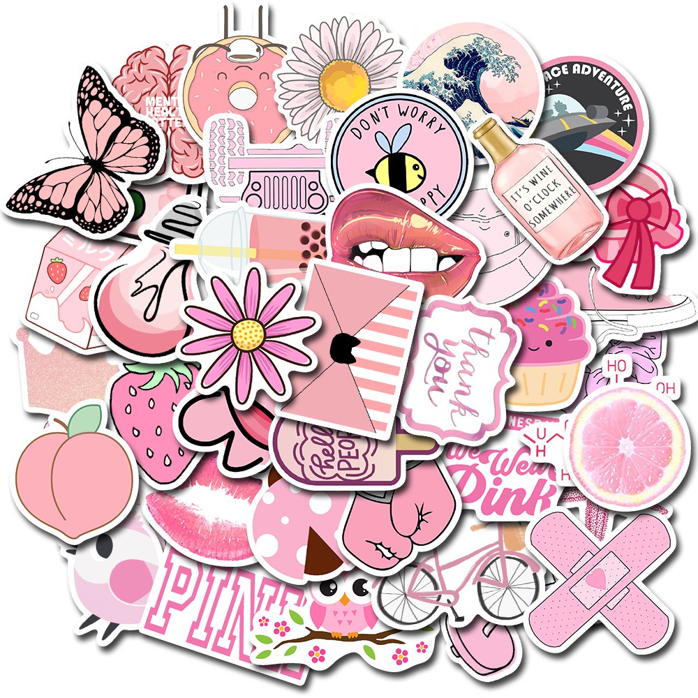 50PCS Pink Romantic Sticker Retro Waterproof Vinyl Sticker Graffiti ...