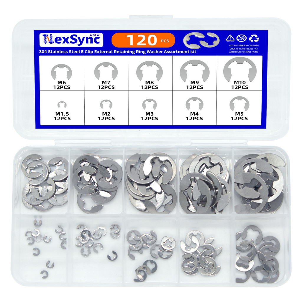120 Pcs E-Type External Retaining Rings 10 Sizes Stainless Carbon ...