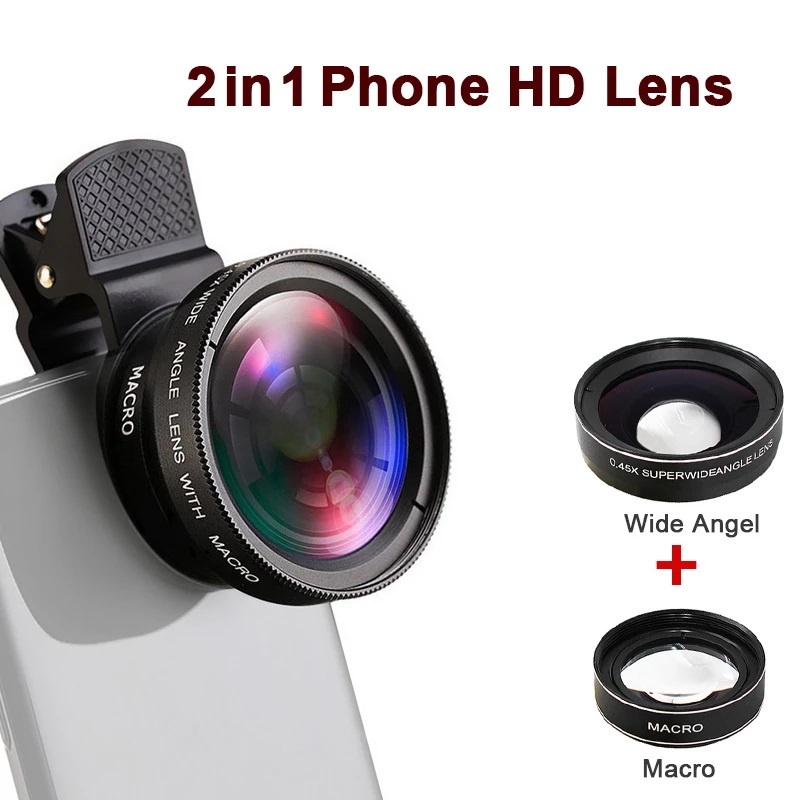Mobile Phone Camera Lens 2 in 1 Clip-on Lens Kit 37mm 0.45X 49UV Super ...