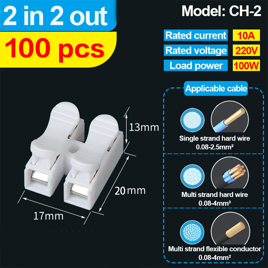 CH2 Quick Splice Lock Wire Connectors 2Pins Electrical Cable Terminals ...