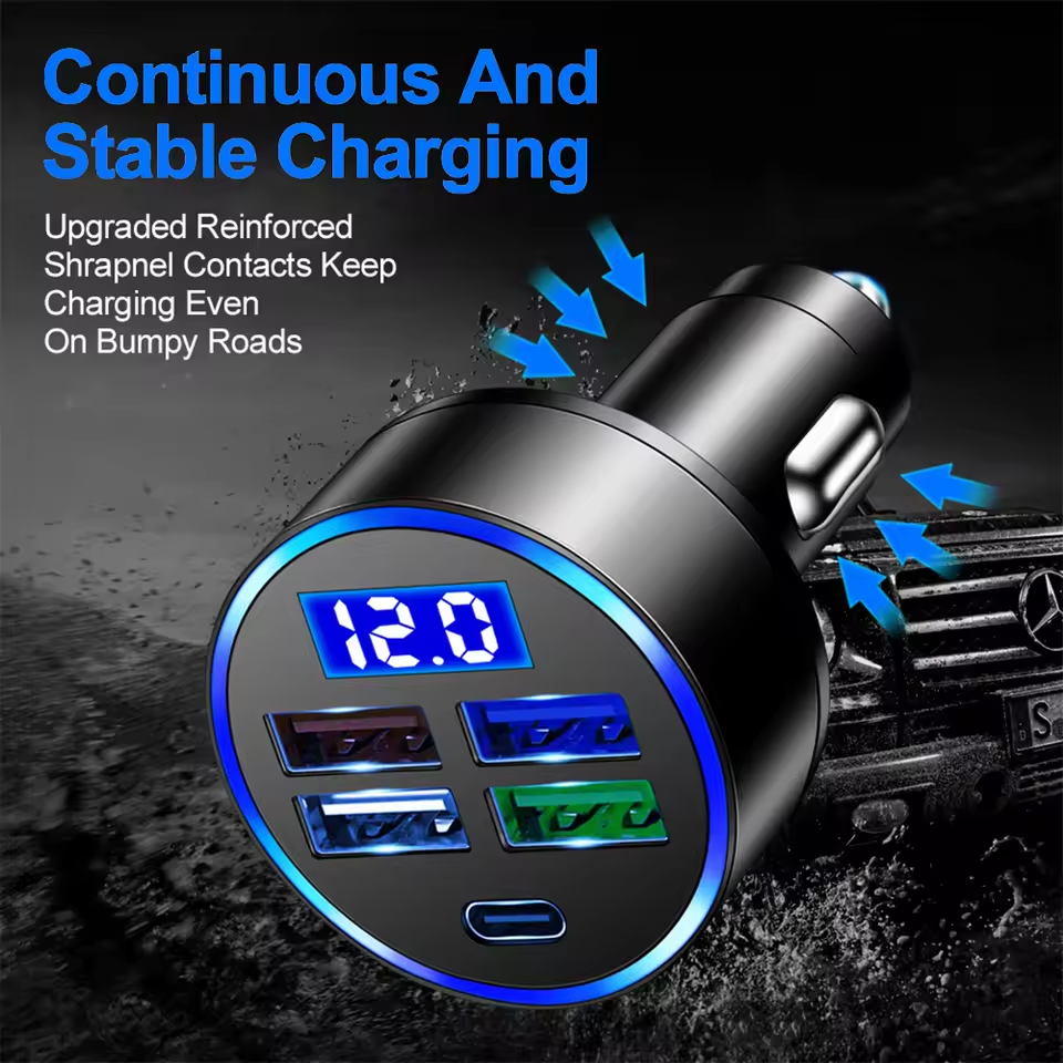 158W LED Car Charger 5 Ports Fast Charge PD QC3.0 USB-C Adapter For ...