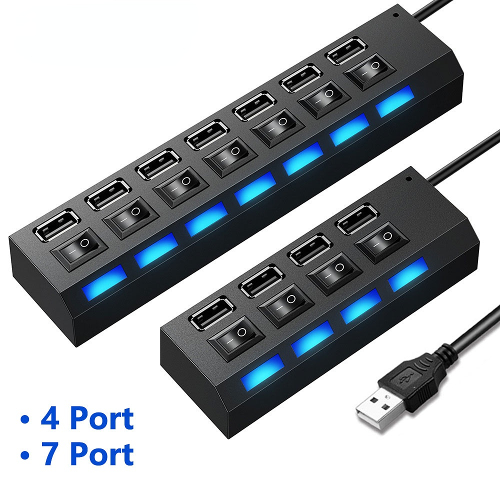 USB Hub Splitter Individual Switch Adapter Multi Powered ON OFF Charger ...
