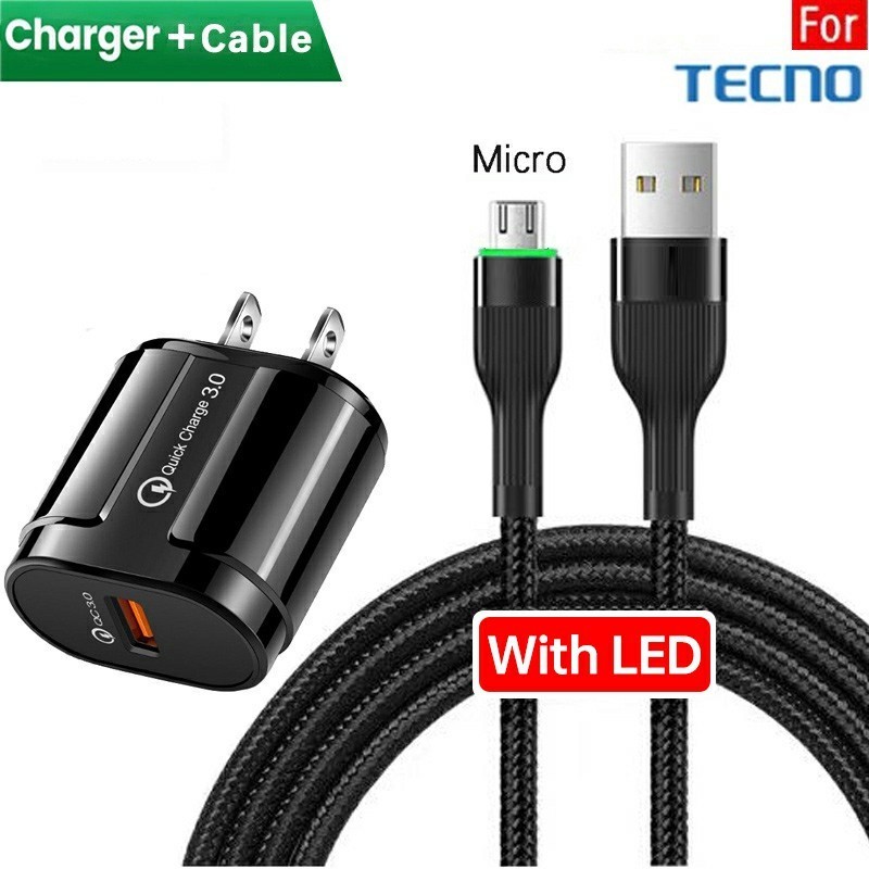 TECNO Fast Charger Adapter 3A Data Cable Android Micro USB / Type-C ...