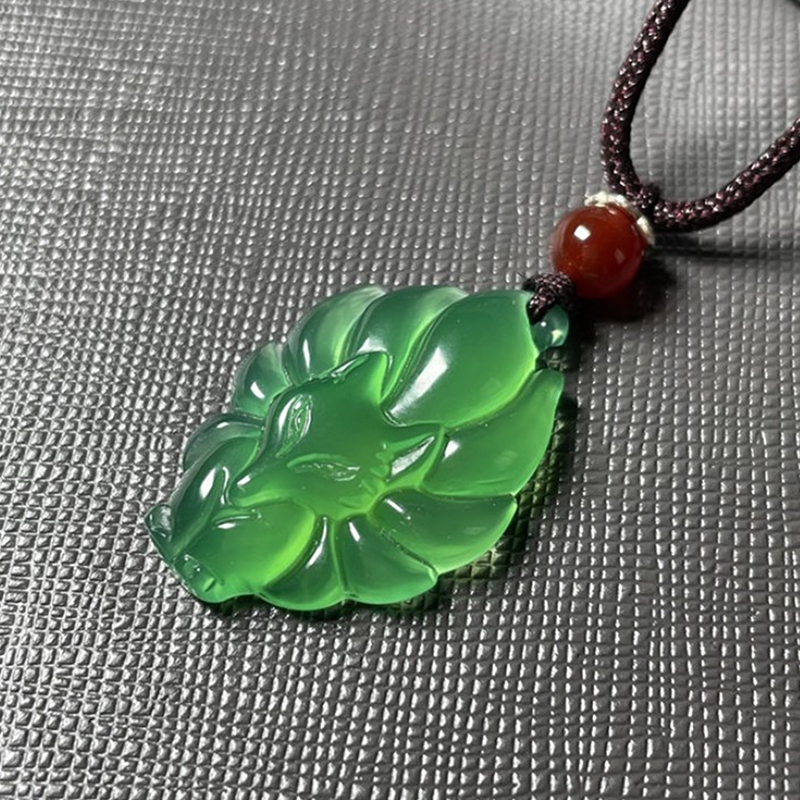Imitation jade nine tail fox pendant fox seven color powder crystal ...