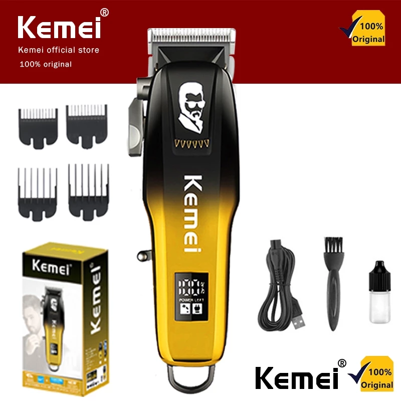 Kemei Electric Hair Clipper USB Charging Professional Hair Clipper Shaver LCD Display KM-709A ...