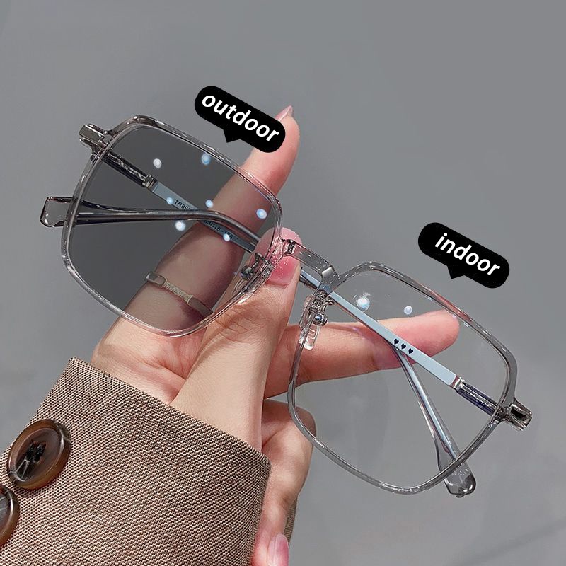 Photochromic Square Glasses Frameless Blue Light Blocking Unisex ...