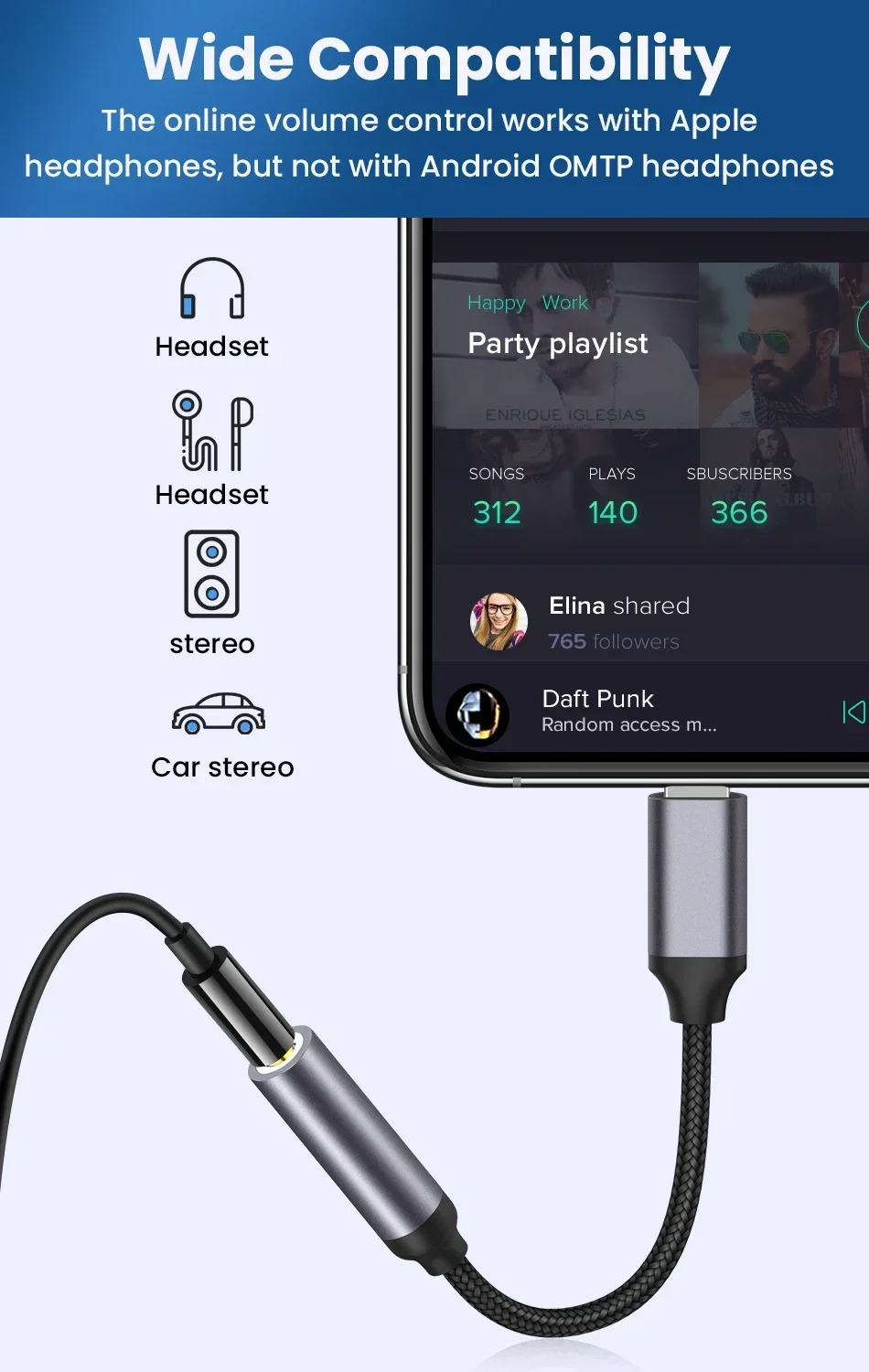 3.5mm Jack Adapter Cable 8-Pin iOS Interface Headphone Adapters for ...