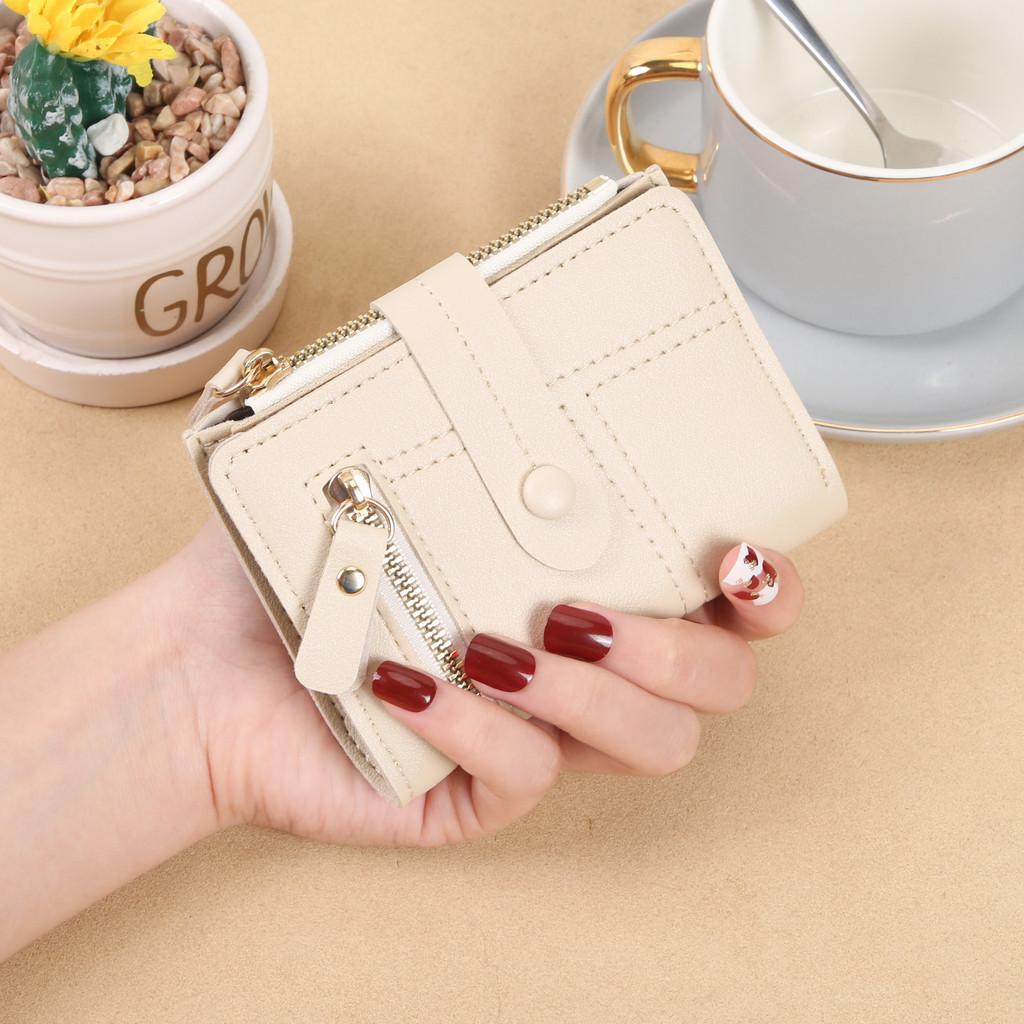 Fashion Buckle Wallet Short Matte Ladies Wallet Bi-fold Zipper Coin ...