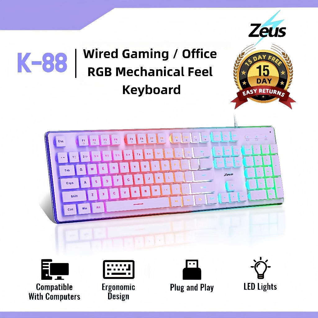 Zeus Slim Quiet Silent Keyboard Purple 104 Keys RGB Keyboard With Media ...