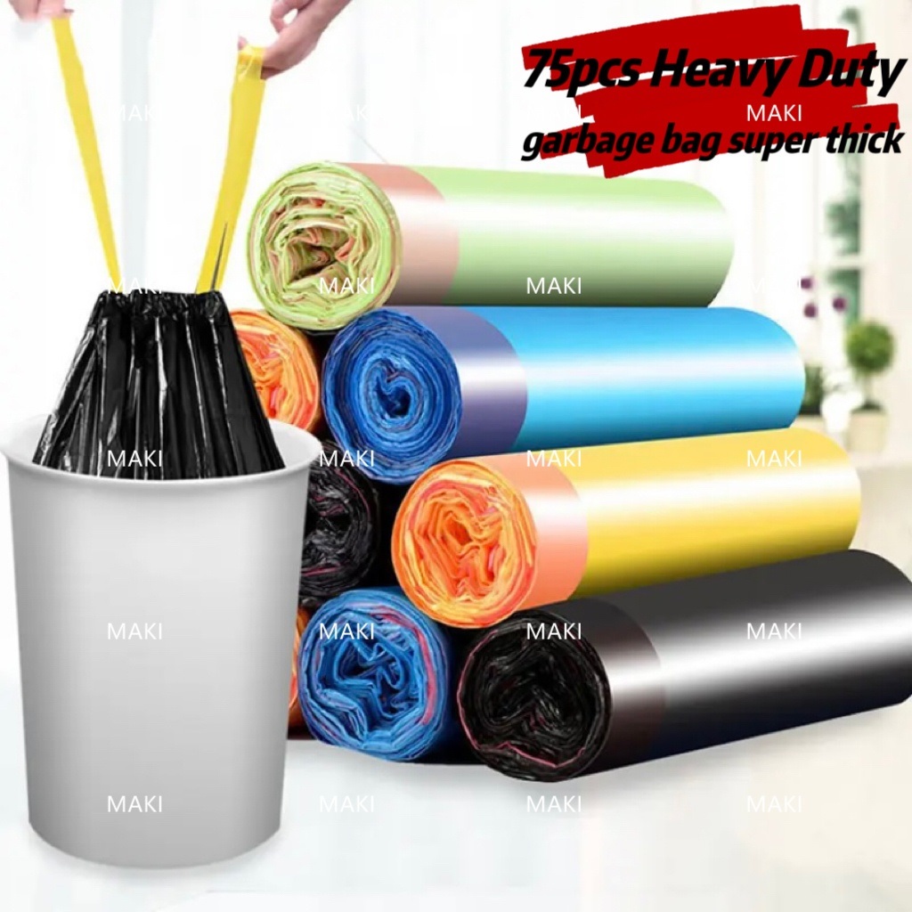 75pcs trash bag with drawstring thickened automatic closing kitchen ...