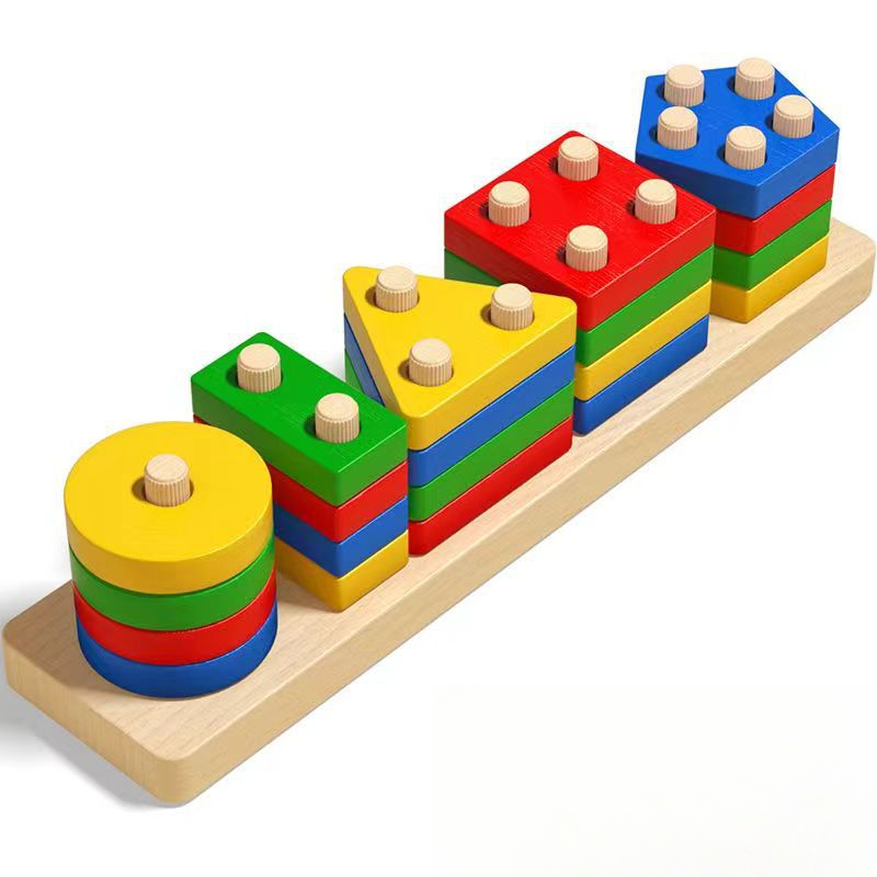 Wooden Geometric Stacking Toy - Montessori-Inspired Shape Sorting ...