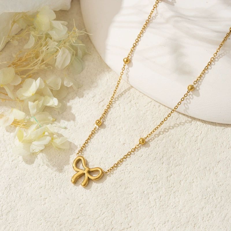 Retro Titanium Bow Knot Necklace for Women – Stylish, Hypoallergenic Accessory for Elegant ...