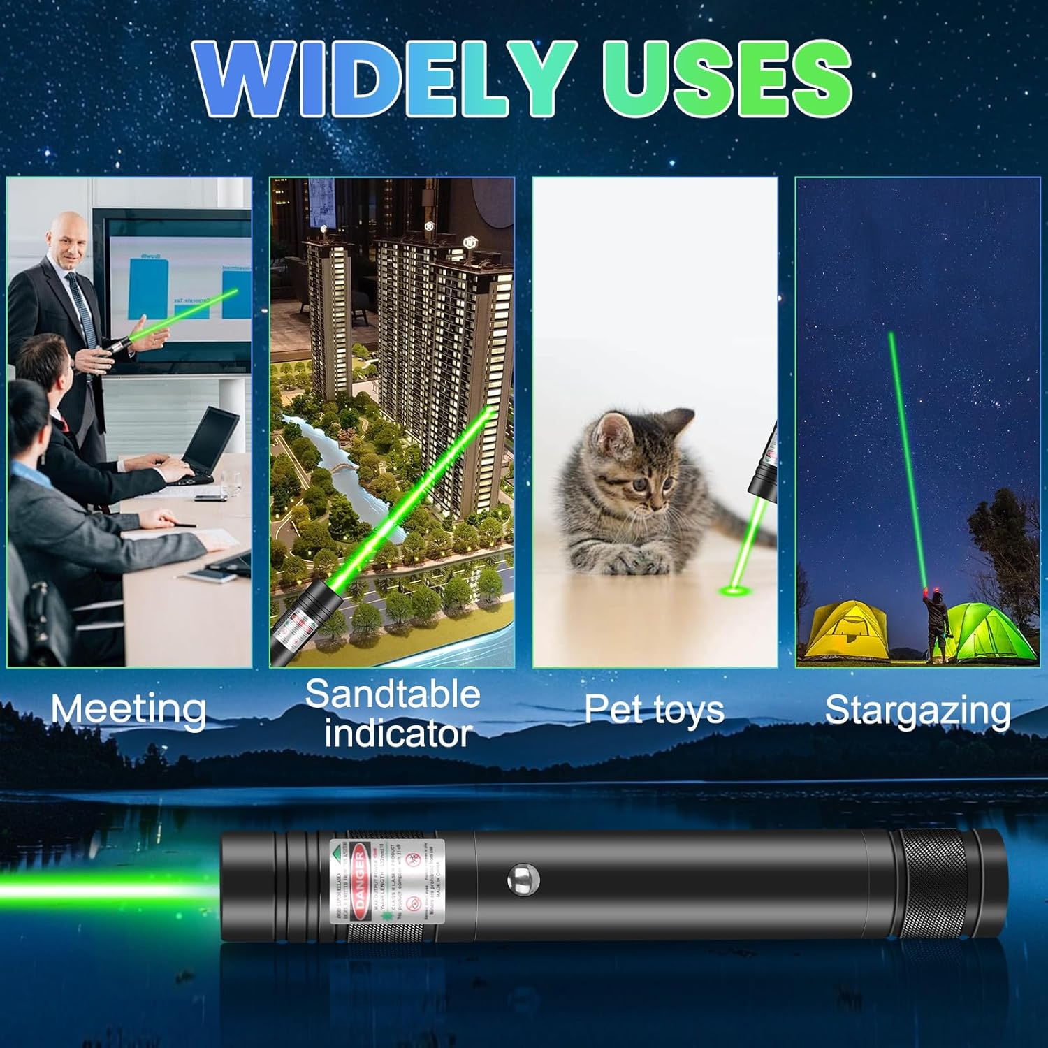 High power! USB rechargeable green laser pen with built-in battery, red ...