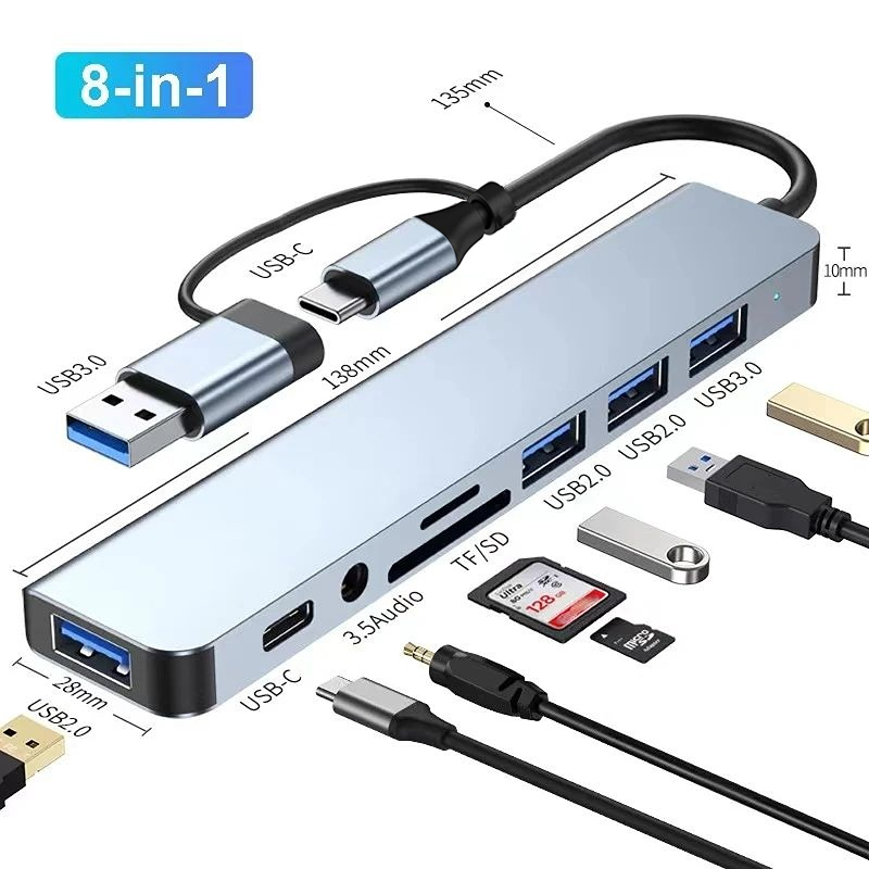 Usb port hub Splitter Data Transfer+TF +SD +3.5mm Audio Docking Station ...