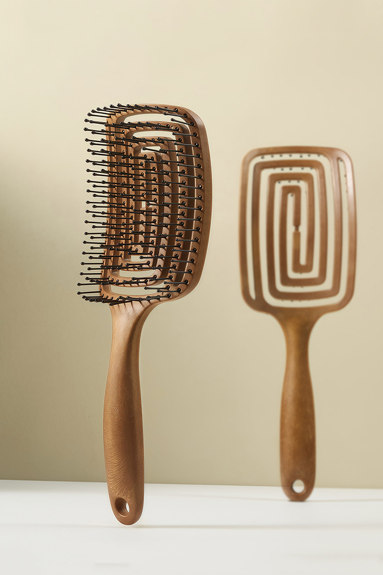 Flexible Massage Round Hair Comb - Wood Grain Design for Medium & Long ...