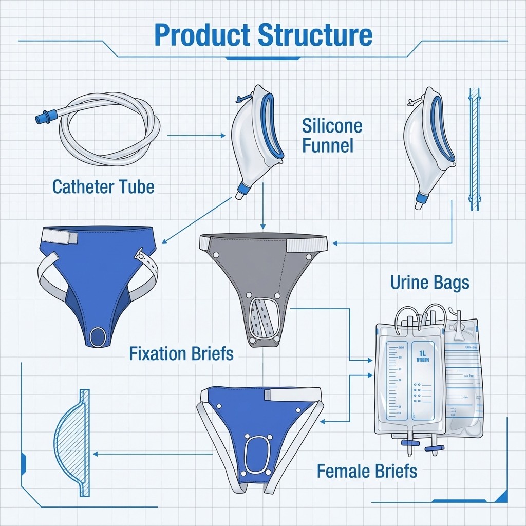 Urine Collector Drainage Bag Connector Adult Diapers Pants Care for The ...